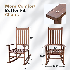 Greesum Outdoor Rocking Chair, Acacia High Back Oversized All-Weather Lounge Rocker with 320 lbs of Support for Patio, Garden, Deck, Porch,Brown