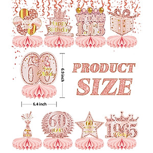 9 Pcs 60th Birthday Decoration for Women Happy 60th Birthday Table Honeycomb Decorations Rose Gold Pink Centerpieces Tables Toppers1965 Decor Cheers to 60 Years Old Birthday Party Favors
