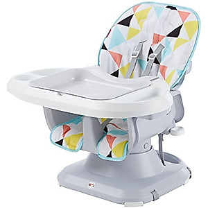 Fisher-Price Baby to Toddler High Chair SpaceSaver Portable Dining Seat & Booster with Washable Deep Tray & Liner, Windmill