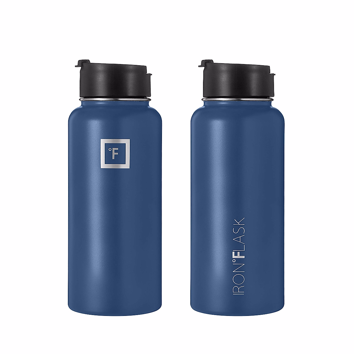 IRON °FLASK Camping & Hiking Hydration Flask, Wide Mouth, 3 Straw Lids, Stainless Steel Outdoor Water Bottle, Double Walled, Insulated Thermos, Metal Canteen - Twilight Blue, 32 Oz