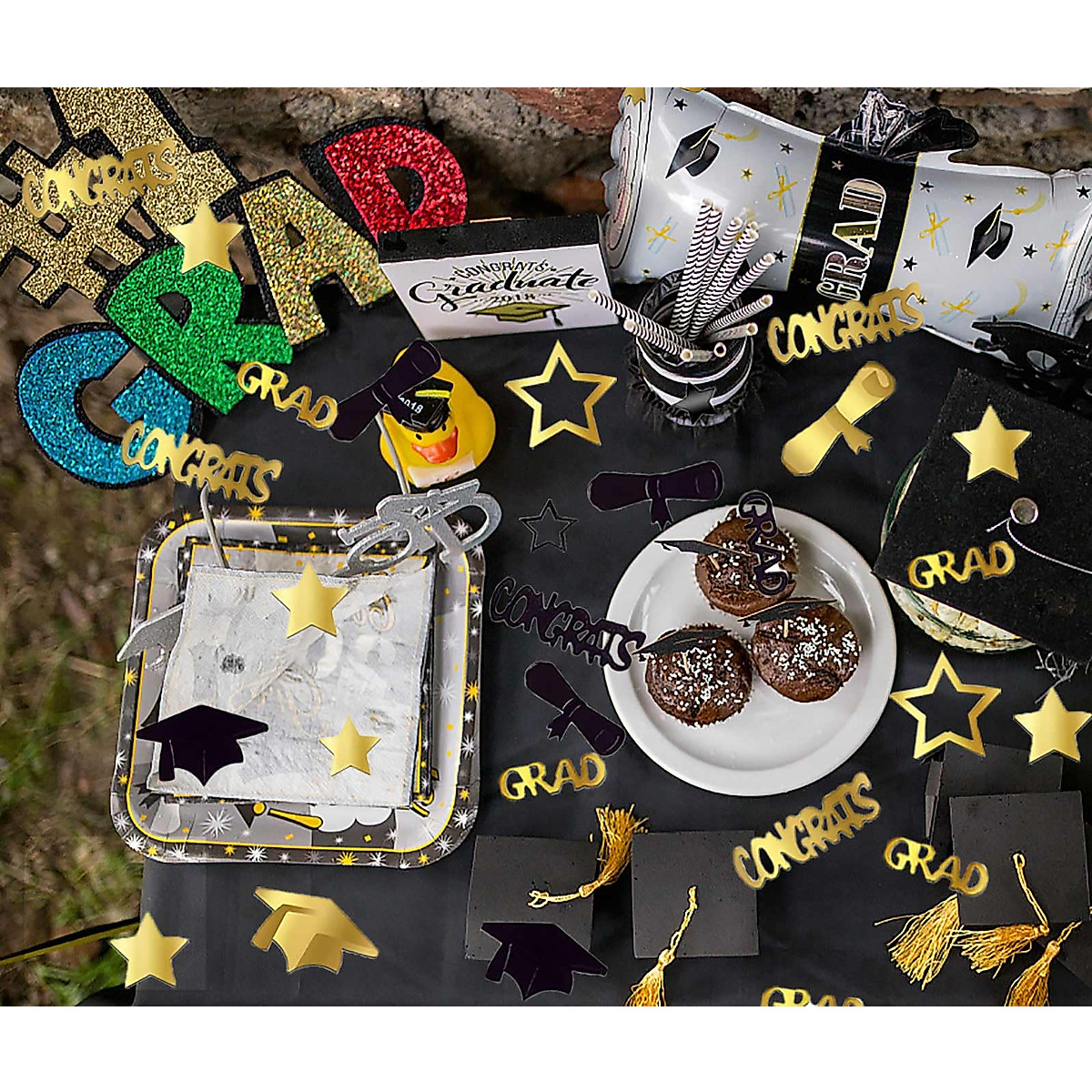 Gold and Black Graduation Confetti 2024, 1000 Pcs Grad Confetti Class of 2024 Party Table Centerpiece for 2024 Graduation Party Supplies