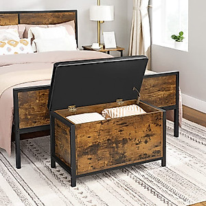 VASAGLE Entryway Storage Bench, Flip Top Ottoman and Trunk with Padded Seat, Bed End Stool, Supports 198 lb, 31.5”L x 15.7”W x 19.7”H (80 x 40 x 50 cm), Rustic Brown + Black
