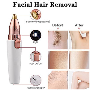 Facial Hair Remover for Women,Nose Hair Trimmer Rechargeable 2-1 Eyebrow Razor&Portable Electric Shaver Painless Hair Remover Device for Face Nose Peach Fuzz Body Beard Lips Chin Female Hair Removal