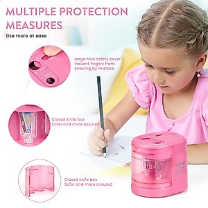 Eagle Electric Pencil Sharpener, Battery or USB Operated, Dual Holes, Dual Blades, fit for Pencils of Size 6-8mm and 9-12mm (Pink)