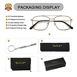 Dollger Square Clear Lens Glasses Non-prescription Fake Metal Aviator Frame Eyeglasses