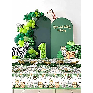 Safari Baby Shower Decorations Boy Plates Napkins and Tablecloth Set Serves 25,Jungle Animal Theme Birthday Party Supplies