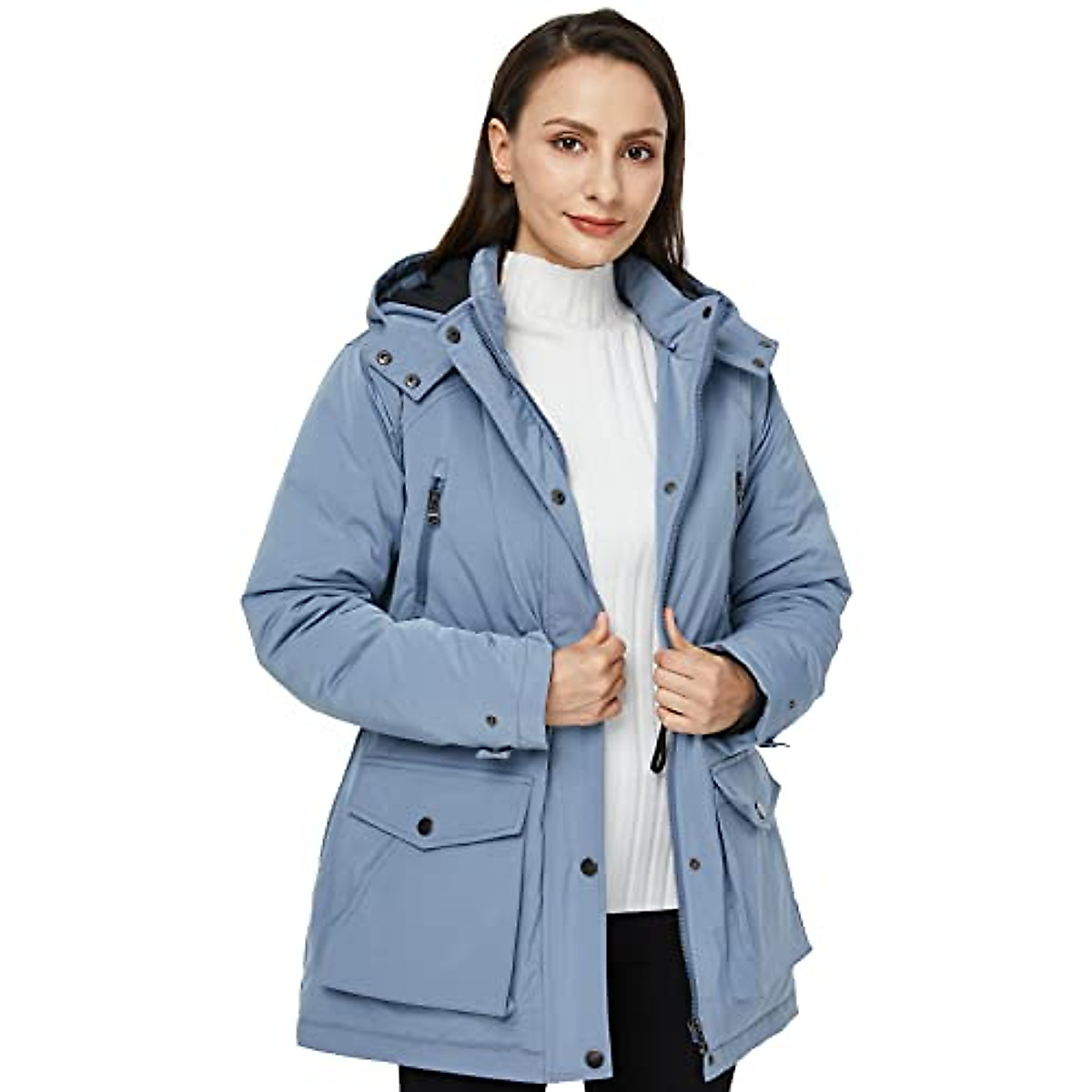 WenVen Women's Winter Puffy Coat Warm Thick Outerwear with Removable Hood(Blue, Large)