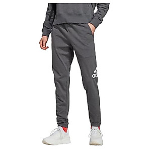 adidas Men's Essentials Single Jersey Tapered Badge of Sport Pants, Dark Grey Heather, Large