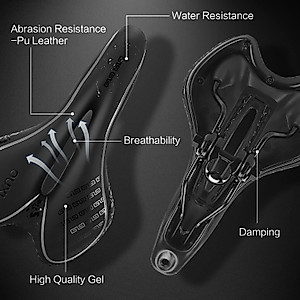 OUXI Comfort Bike Seat Comfortable Gel Bicycle Saddle Replacement Soft Padded with Shock Absorbing Waterproof for MTB Mountain Bike Road Bike Exercise Bike Men Women and Ladies-Black