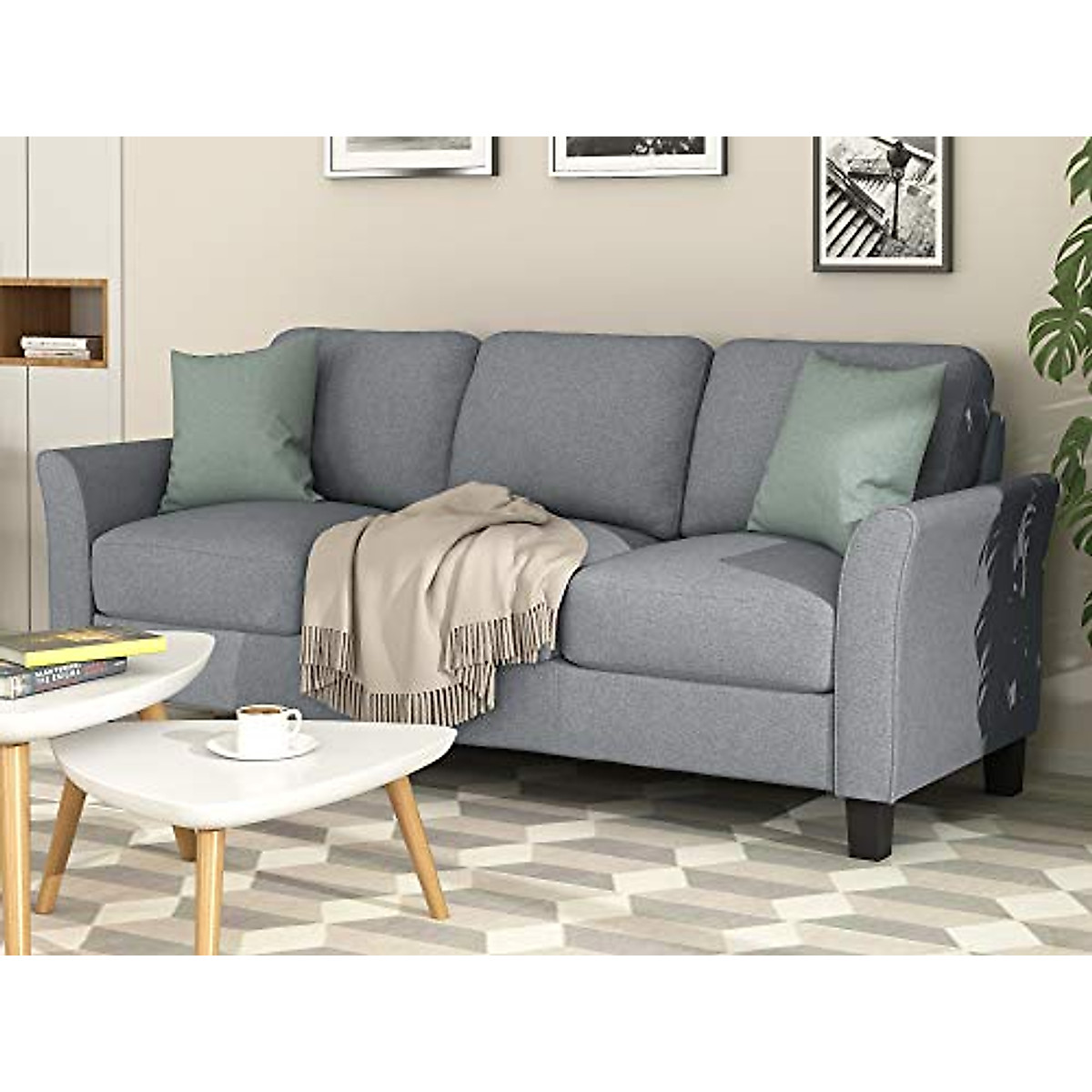 Harper & Bright Designs Living Room Furniture Set Single Armrest Sofa and 3-Seat Sofa Linen Fabric Upholstered Sofa Set, Grey