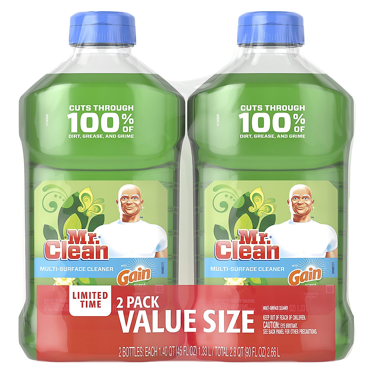 Mr. Clean Liquid All Purpose Multi-Surface Cleaner | with Gain Original - 45 Ounce Each Bottle (Pack of 2) (Total 90 fl oz)
