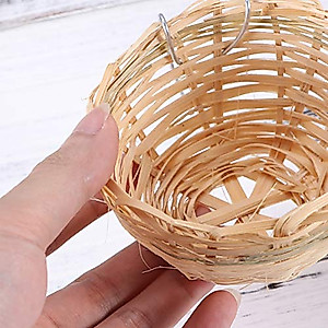 POPETPOP Bird Bamboo - 4 Pack Natures Bamboo with Hook Handwoven Natural Bird Cage House Hatching Breeding Cave Counntry-Style Bird for Parakeets Canary Swallow Finch