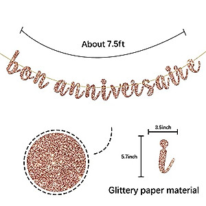 INNORU Bon Anniversaire Banner, French Theme Birthday Party Decorations, Birthday Anniversary Party Bunting Garland, Birthday Party Decorations, Rose Gold Glitter
