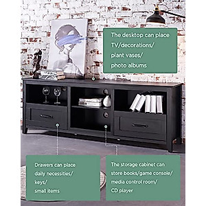 Black TV Stand for 80 75 70 65 60 Inch TV, Black Entertainment Center with Storage, Long Tall TV Stands for Living Room 75 Inch Black, 65 70 75 80 TV Stand with Storage for 65+ 75+ Inch TV for Bedroom