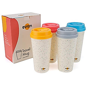 evron Spill Proof Travel Mug with Anti-Leak Locking Lid, Insulated Double-Wall Coffee Mugs for Hot and Cold Drinks (16oz 4 Pack)