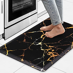 Opulentix Marble Kitchen Mat, 1/2 Inch Thick Black and Gold Waterproof Kitchen Rugs Non Slip, Cushioned Anti Fatigue Kitchen Mats for Floor Standing Desk Office in Front of Sink, 17.3"x28"