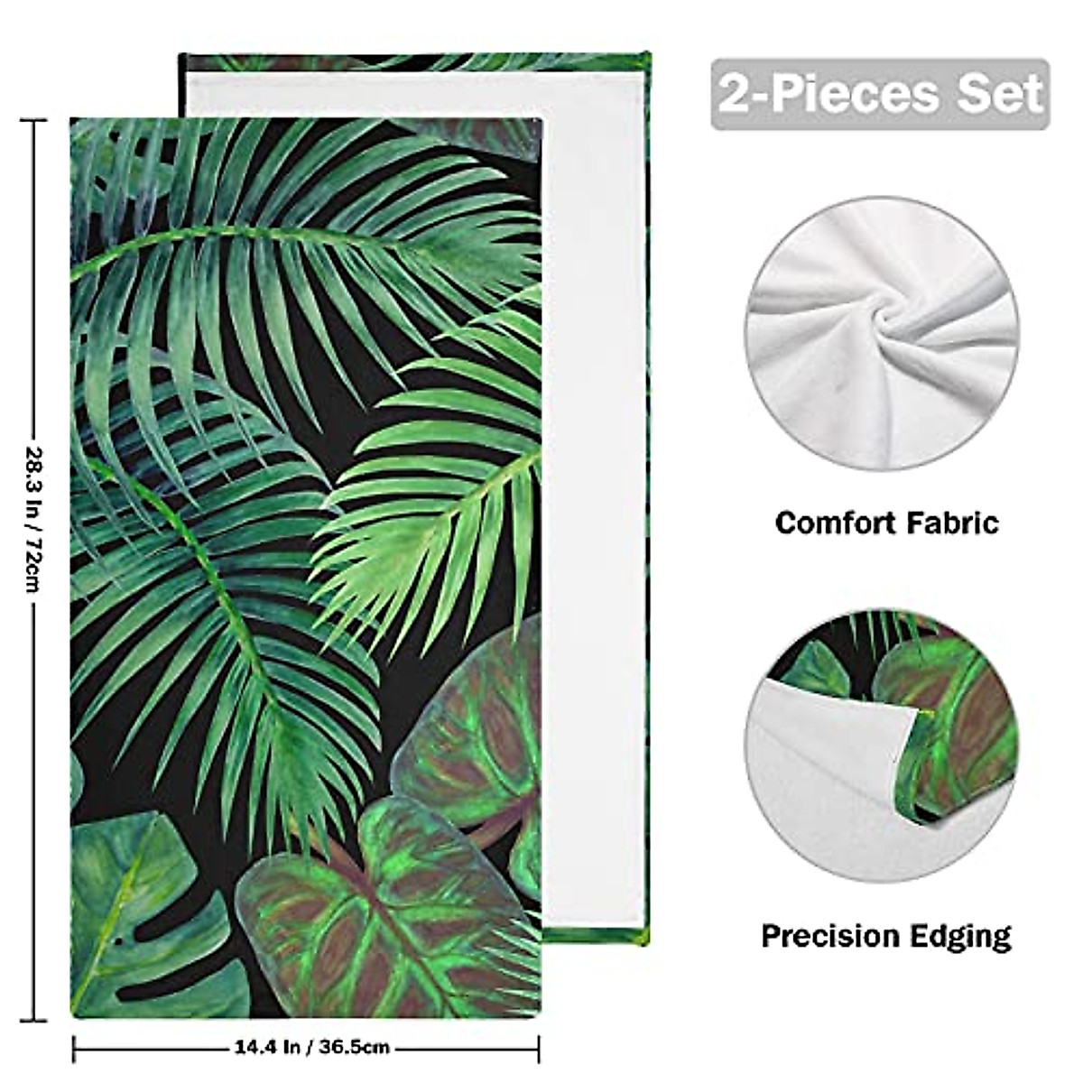 susiyo Bright Green Tropical Leaves Hand Towels Set of 2 Luxury Print Decorative Bathroom Towels Super Soft Highly Absorbent Multipurpose Towels for Yoga Gym Spa Hotel Bathroom Kitchen 28x14 Inch