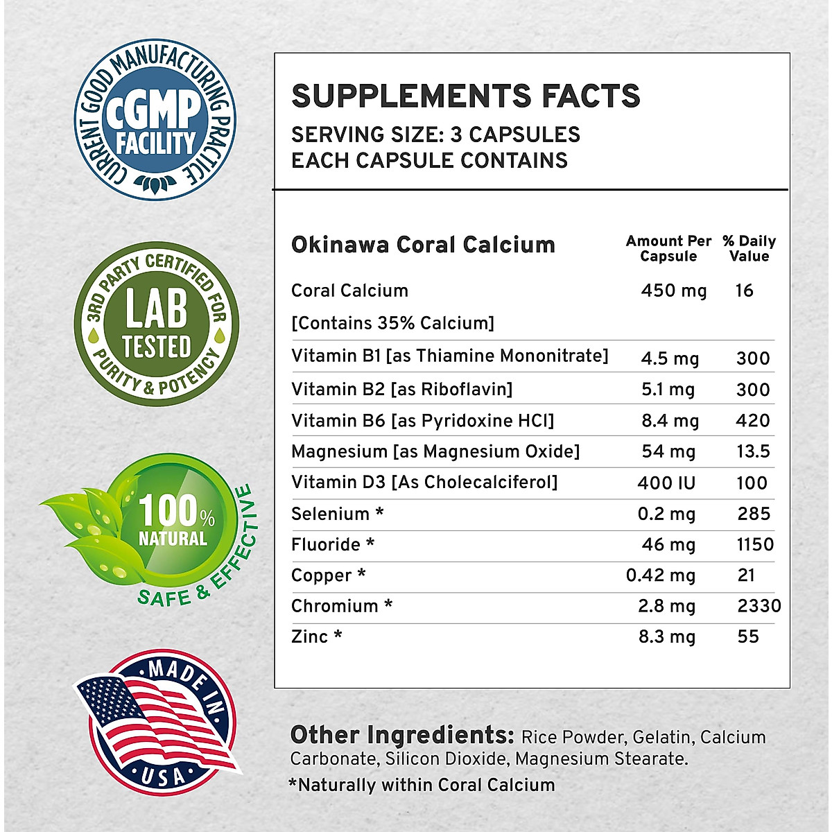 Nora Ross Okinawa Coral Calcium Supplements, Healthy Immune Support & Teeth Health with Magnesium, Potassium, Zinc, Vitamin D3, Vitamin B, Calcium Carbonate, 90 Capsules (1 Pack)