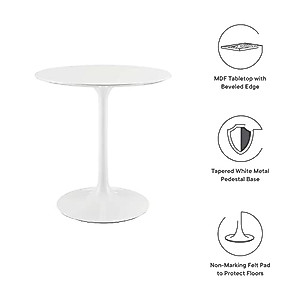 Modway Lippa 28" Mid-Century Modern Bar Table with Round Top and Pedestal Base in White