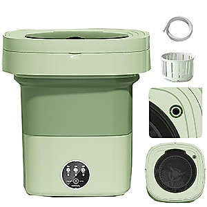Portable Washing Machine, Mini Washing Machine Foldable, 15l Large Capacity, for Camping, Rv, Travel, Small Spaces, Lightweight and Easy to Carry (Color : Green)