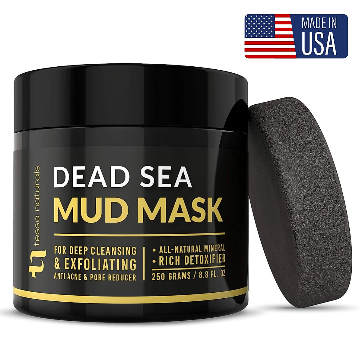 TN TESSA NATURALS Dead Sea Mud Mask - Enhanced with Collagen - Reduces Blackheads, Pores, Acne, & Oily Skin - Visibly Healthier Face & Body Complexion - All Natural Anti-Aging Formula for Women & Men