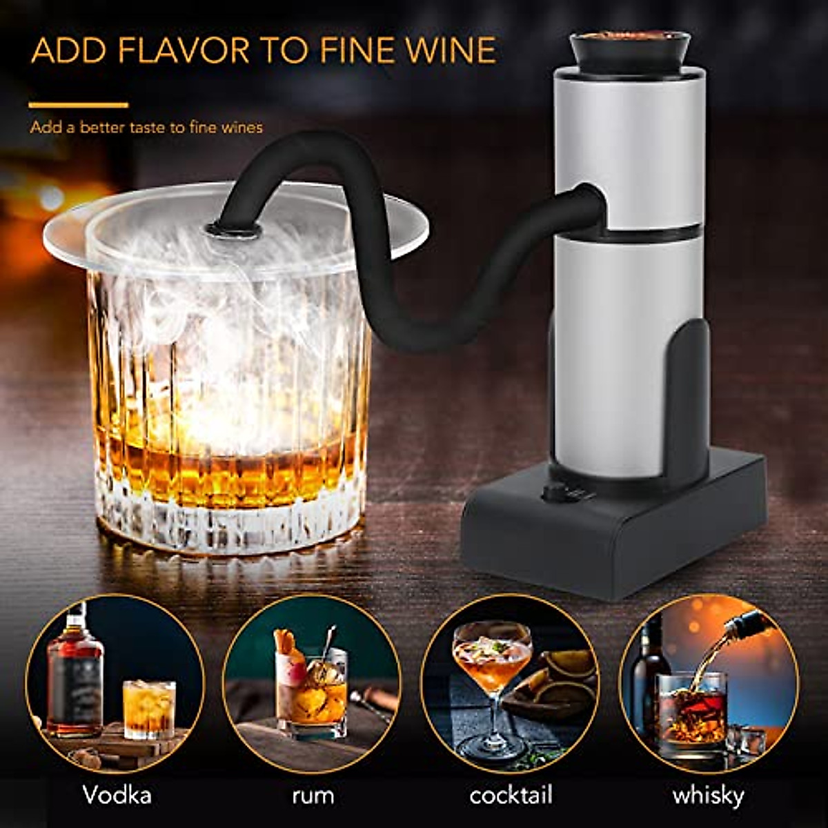 Cocktail Smoker Kit, Drink Cocktail Smoker Adjustable Gear Aluminum and Zinc Alloy Handheld Smoke Infuser Kit for Kitchen for Your Friends Husband(Silver)
