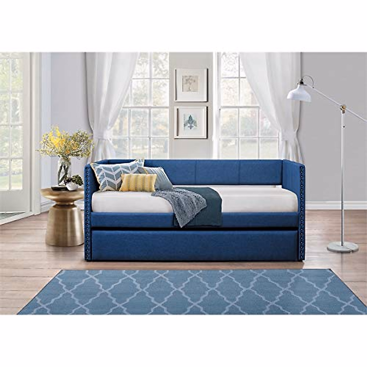 Lexicon Therese Upholstered Nailhead Trim Twin Daybed with Trundle in Blue