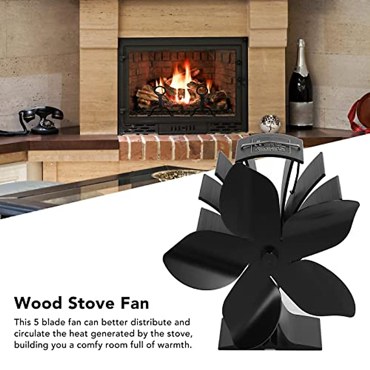 PenRux 5 Blade Wood Stove Fan, Non Electric Heat Powered Fireplace Fans Eco Fan for Home Wood Log Burner Fireplace, Circulates Warm Heated Air Eco Stove Fan,Silent Operation