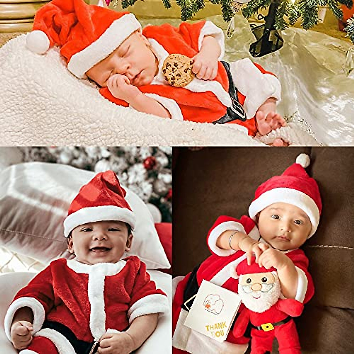 BIG ELEPHANT Unisex Baby 1 Piece Warm Christmas Long Sleeve Romper Pajama with Hat V01 (6-12 Months, Red)