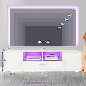 HOUAGI LED TV Stand for TVs up to 70 Inches, Modern Entertainment Center with Storage Drawers,TV Stands for Living Room Bedroom, White