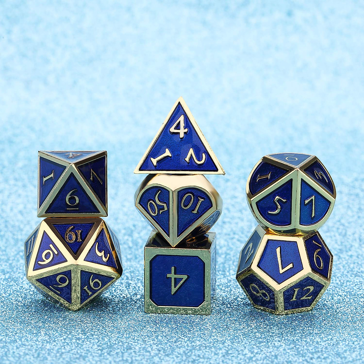 Hestya 7 Pieces Metal Dices Set Game Polyhedral Solid Metal Dice Set with Storage Bag for Role Playing Game Math Teaching
