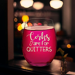 Veracco Corks are for Quitters Funny Birthday Gift Bachelor Party Favors Stemless Wine Glass (Clear, Glass)