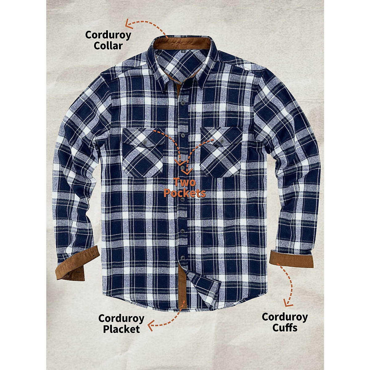 Comdecevis Men's Casual Button Down Flannel Plaid Shirts Long Sleeve Corduroy Cuffs Western Cowboy Club Shirt