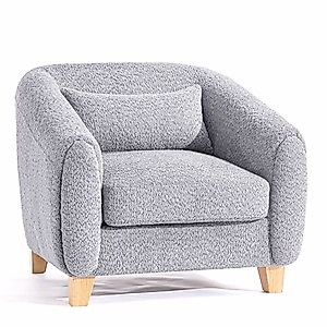 Living Room Single Sofa Chair,Modern Upholstered Teddy Sherpa Fabric Upholstery Accent Arm Chair,Comfy Reading Lounge Tub Barrel Club Arm Chair for Bedroom Small Spaces,Tufted Decorative,Lumbar Pillow