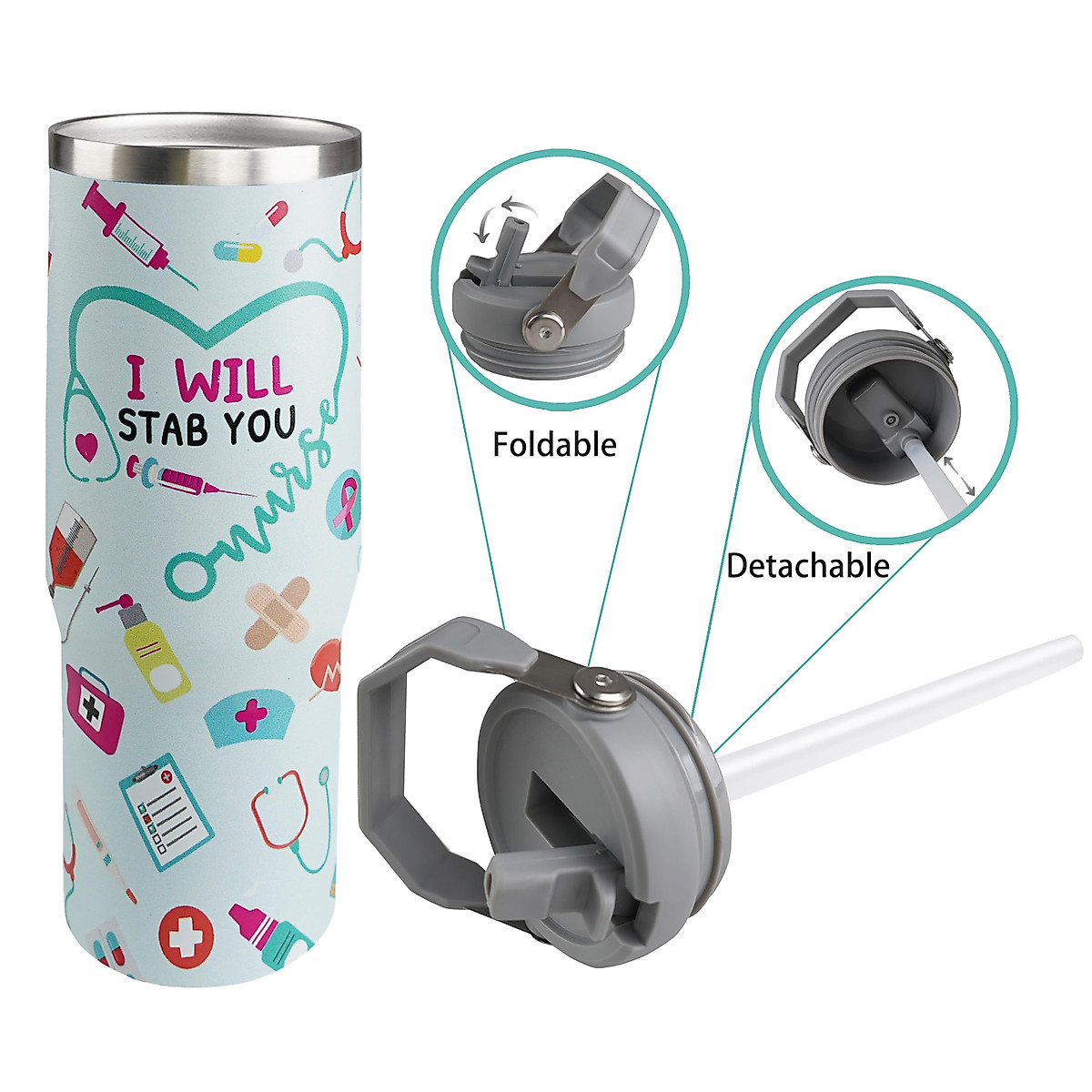 ZNYYZYBA Nurse Tumbler Nurse Gifts for Women - Nurse Appreciation Gifts Nurses Week Gifts for Female Male Nurse、 New Nurses、 RN、 LPN, 30oz Nurse Thermal Mug with Handle and Flip Straw