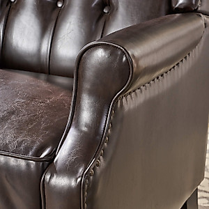 Christopher Knight Home GDFStudio Elizabeth Tufted Bonded Leather Recliner, Vintage Reclining Reading Armchair, 28.5D x 34.5W x 41H in, Brown