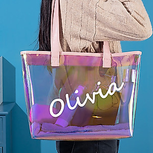 ROXIQ Clear Tote Bag for Women,Large Transparent Holographic Handbag See Through Shoulder Crossbody Bag for Security Travel,Shopping,Sports and Work