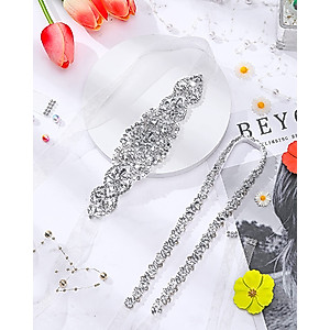2 Pieces Rhinestone Bridal Wedding Dress Sash Belt Crystal Diamond Ribbon Wedding Belts for Bridesmaid Wedding Dress (White)