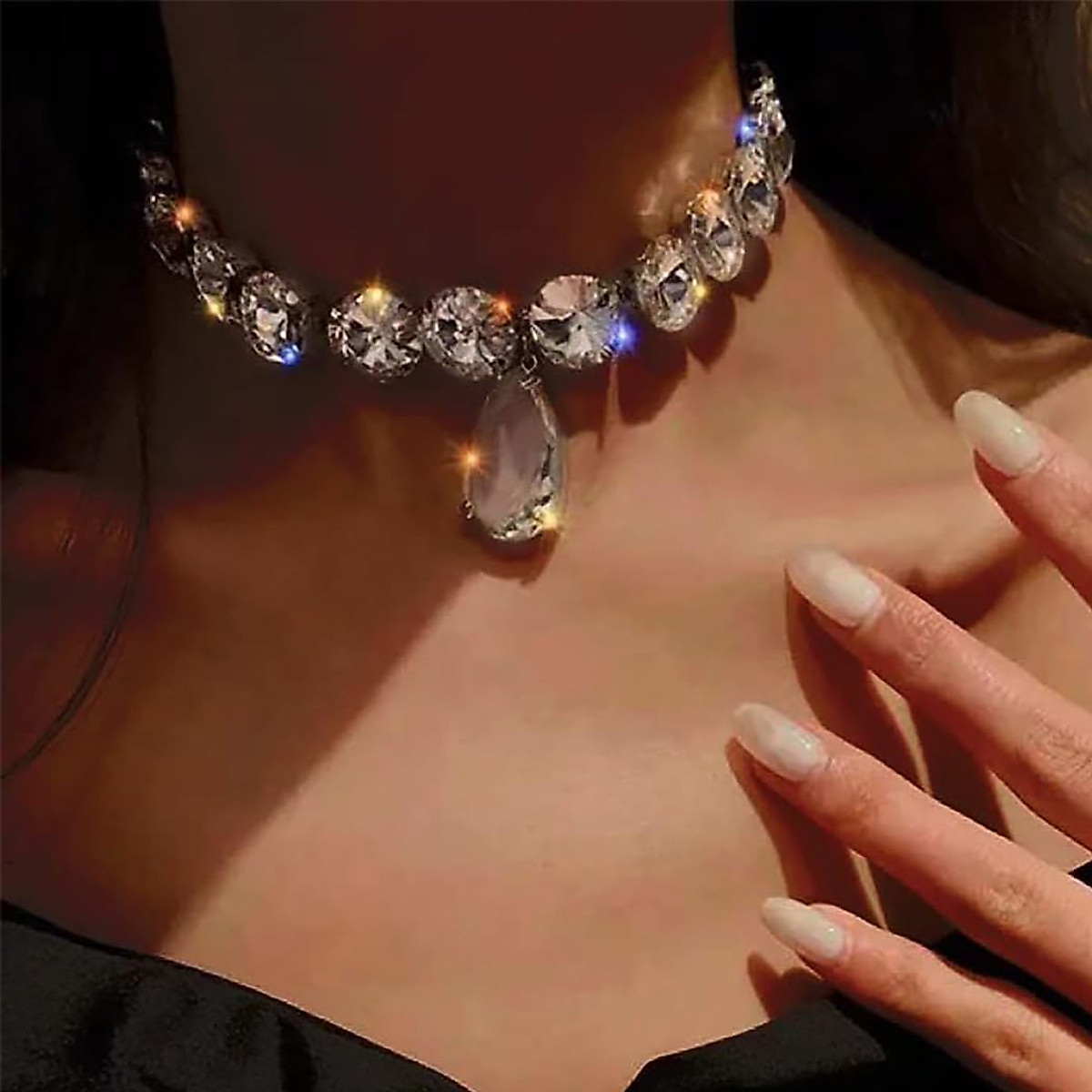 ACEDRE Rhinestone Choker Necklace Large Crystal Pendant Necklaces Silver Diamond Neck Chain Party Prom Pageants Fashion Chokers Jewelry for Women