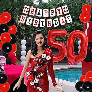 Casino 50th Birthday Party Decorations, Number 50 Balloon, Happy Birthday Banner and Cake Topper, Hanging Swirls for Adults Casino Night, Poker Theme Party Supplies