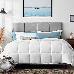 LUCID All-Season Microfiber Comforter – Down Alternative – Hypoallergenic – Box Stitched – 8 Duvet Loops - 300 GSM, White, King