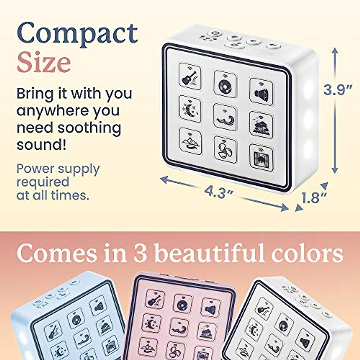 Plug in White Noise Sound Machine with Adjustable Kids Night Light for Sleeping, 9 Non-Looping Sounds, Timer, Volume Control & Headphone Jack | Portable Noise Maker for Adults & Baby, Home, Office