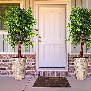Worth Garden 9 Gallon Tall Round Planters Set of 2-14" Dia x 21" H Tree Pots for Outdoor Plants - Large Imitation Stone Finish Flower Pots Indoor Decorative Container Garden Patio Unbreakable Beige