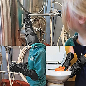 ENPOINT Long Rubber Gloves Heavy Duty, Thick Chemical Resistant Gloves, Waterproof Cleaning Painting Protective Safety Work Heavy Duty Gloves, 18" Black Dishwashing Gloves Large for Men, 1 Pair XL