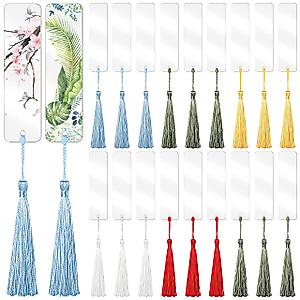 60 Pcs Acrylic Bookmark Blanks, 30Pcs Clear Acrylic Craft Bookmarks with 30 Pieces Colorful Tassel for Christmas Gift Stocking Stuffers DIY Bookmarks Crafts Projects (4.75 x 1Inch)