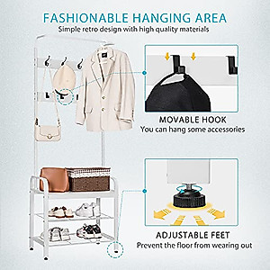 VIVOHOME 3-in-1 Entryway Hall Tree, Heavy Duty MDF Stand Coat Rack with Storage Bench and 8 Hooks, White
