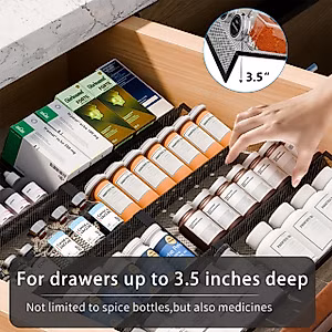 Simple Trending Spice Drawer Organizer,8 Piece Metal Mesh Expandable from 10.75" to 21.5" Insert,Hold up 48 Spice Jars Kitchen Countertop Rack Tray，for Drawer/Countertop (Jars not included)