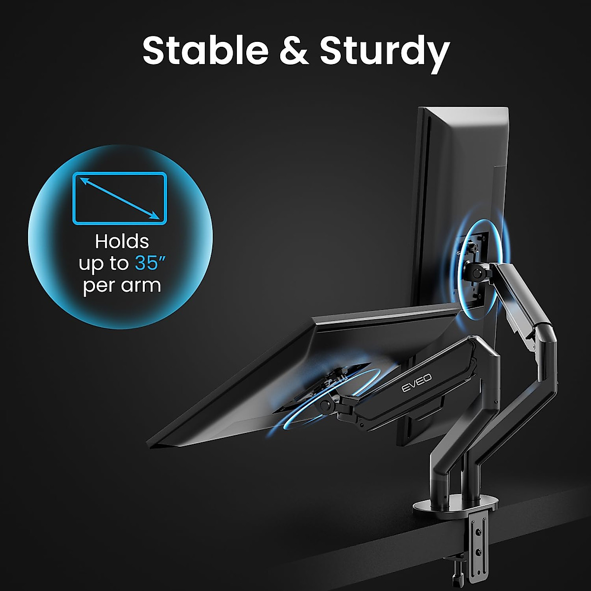 EVEO Premium Dual Monitor Stand 10-32”,Dual Monitor Mount VESA Bracket, Adjustable Height Gas Spring Monitor Stand for Desk Screen - Full Motion Dual Monitor Arm-Computer Monitor Stand for 2 Monitors