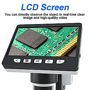 CIMELR LCD Digital Microscope 4.3 inch Handheld USB Microscope 50X-1000X Magnification PCB Coin Soldering Microscope Video Camera for Adults/Kids - 8 LED Lights, SD Card Included,Windows Compatible