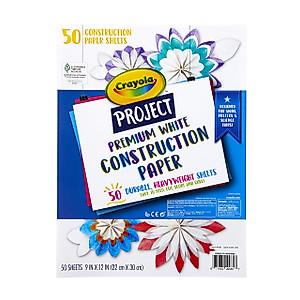Crayola White Construction Paper, Premium Art Supplies, Standard Size, 50 Count, White (99-0081)